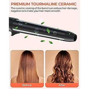 5 in 1 Curling Wand Set: Ohuhu Curling Iron Wand 5Pcs 0.35 to 1.25 Inch Interchangeable Ceramic Barrel Heat Protective Glove 2 Clips Dual Voltage Hair Curler for Girls Women Mother Gift Black