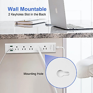 WANDOFO 2 Prong Power Strip, 5 FT Extension Cord Surge Protector, 5 Outlets and 3 USB, 13A/1625W, Polarized Two Prong to Three Prong Outlet Adapter Converter, Wall Mount, White