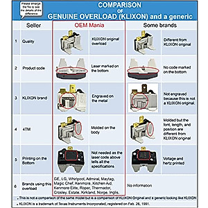 [6750C-0005P Overload OEM Mania] 6750C-0005P ORIGINAL KLIXON Produced for LG Refrigerator Overload Protector Replacement Part - Item code: 293RFBYY-520