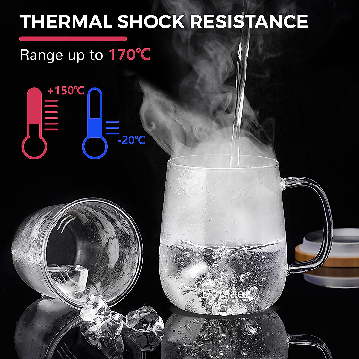 Dorsaer Glass Tea Mugs - 16.9oz Glass Tea Cup with Infuser and Lid for Tea Steeping at Home and Office. Larger Glass Tea Cups, Clear Glass Tea mugs with infuser and lid