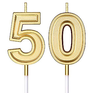 50th Birthday Candles Cake Numeral Candles Happy Birthday Cake Candles Topper Decoration for Birthday Wedding Anniversary Celebration Supplies (Gold)
