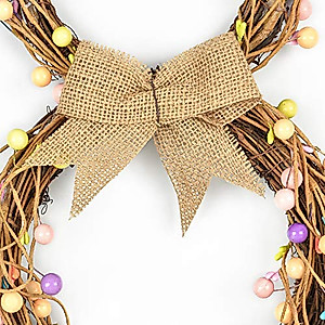 Artflower Easter Bunny Spring Wreath Artificial Grapevine Wreath Pendant Bunny-Shaped Twig Decor with Berries Pastel Handmade Rattan Rabbit Beads Wreath for Front Door Home Garden DIY Wall Decor