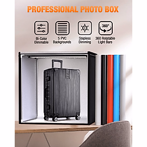 FOSITAN Bi-Color Dimmable Photo Light Box Kit, 32x32 inch/80x80 cm Photo Studio Photography Photo Box Kit 2 Led Light Bars 252 LED Light Beads Tabletop Professional Shooting Tent with 5 Backdrops