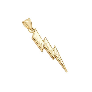 AMZ Jewelry Solid 10K Yellow Gold Lightning Bolt Necklace Pendant Diamond Cut 1.7 inch