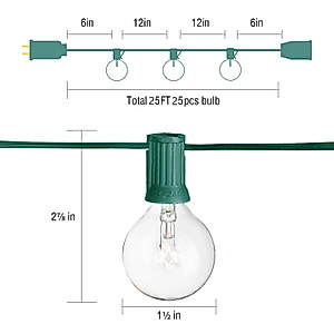 SUNSGNE 25Ft Christmas String Lights, G40 Globe String Light with 27 Clear Bulbs, UL Certified for Outdoor Indoor Garden Party Wedding Pergola Backyard Patio Xmas Decoration, Green Wire