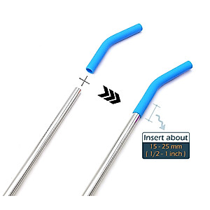 Big Drinking Straws Reusable 14.5" Extra Long 8mm Extra Wide Food-Grade 18/8 Stainless Steel Silicone Elbows Tips for Smoothie Milkshake Cocktail Juice Hot Drinks - Set of 4 + 2 Cleaning Brushes