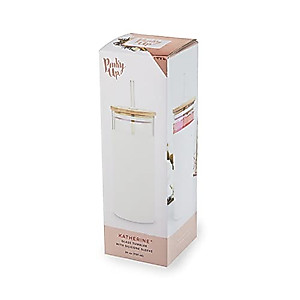 Pinky Up Katherine Glass Tumbler Travel Mug, Reusable Glass with Silicone Sleeve, Bamboo Lid, and Glass Straw, 24 Ounces, Set of 1, White