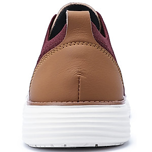 VILOCY Men's Casual Dress Sneakers Oxfords Business Shoes Lace Up Lightweight Comfortable Breathable Walking Knit Mesh Fashion Sneakers Tennis Wine Red,EU44
