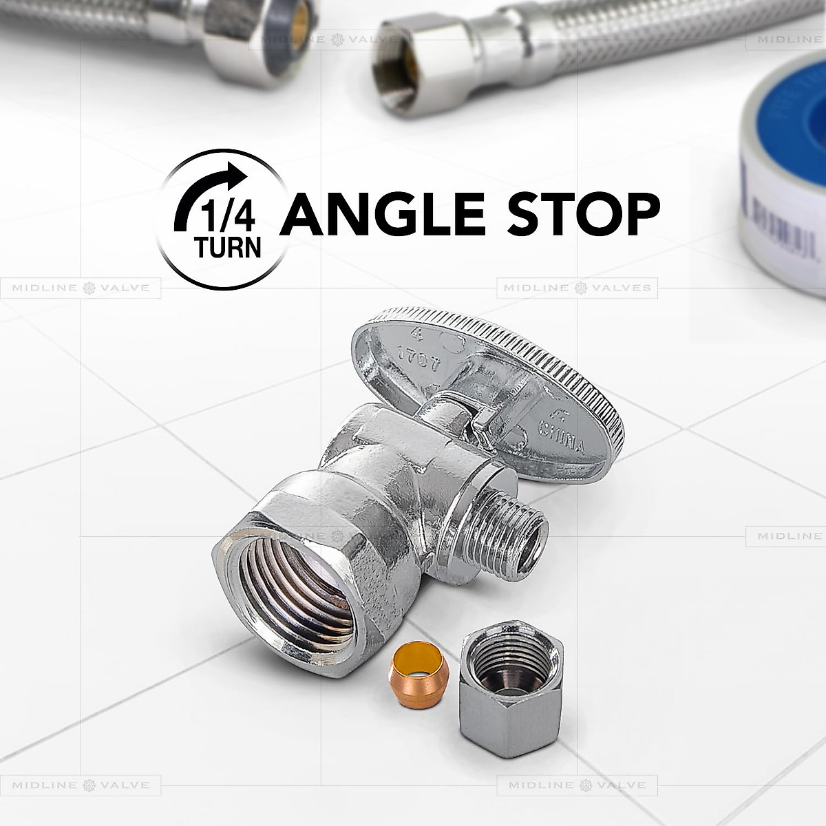 Everflow Supplies 81112PR-NL 1/2 X 3/8" CHROME PLATED BOXED QUARTER TURN ANGLE STOP VALVE WITH A FEMALE THREADED AND A COMPRESSION CONNECT