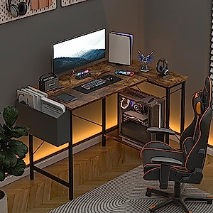 Sinewayone L Shaped Computer Desk, 47" Corner Desk with Storage Shelves, Office Desk with Storage Bag, Work Desk for Home, Office, Workstation, Small Space, Rustic Brown
