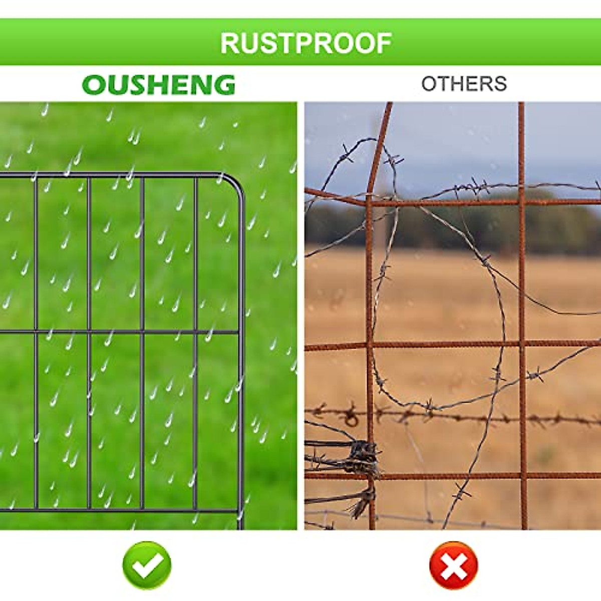 OUSHENG Decorative Garden Fence 10 Pack, Total 10ft (L) x 24in (H) No Dig Rustproof Metal Wire Fencing Border Animal Barrier, Flower Edging for Landscape Patio Yard Outdoor Decor, Square