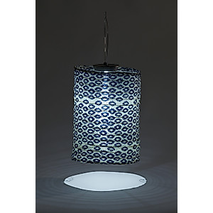 Allsop Home and Garden Soji Tribal Cylinder, LED Outdoor Solar Lantern, Handmade with Weather-Resistant UV Rated Fabric, Stainless Steel Hardware, Chinese Style Light, 1-Count