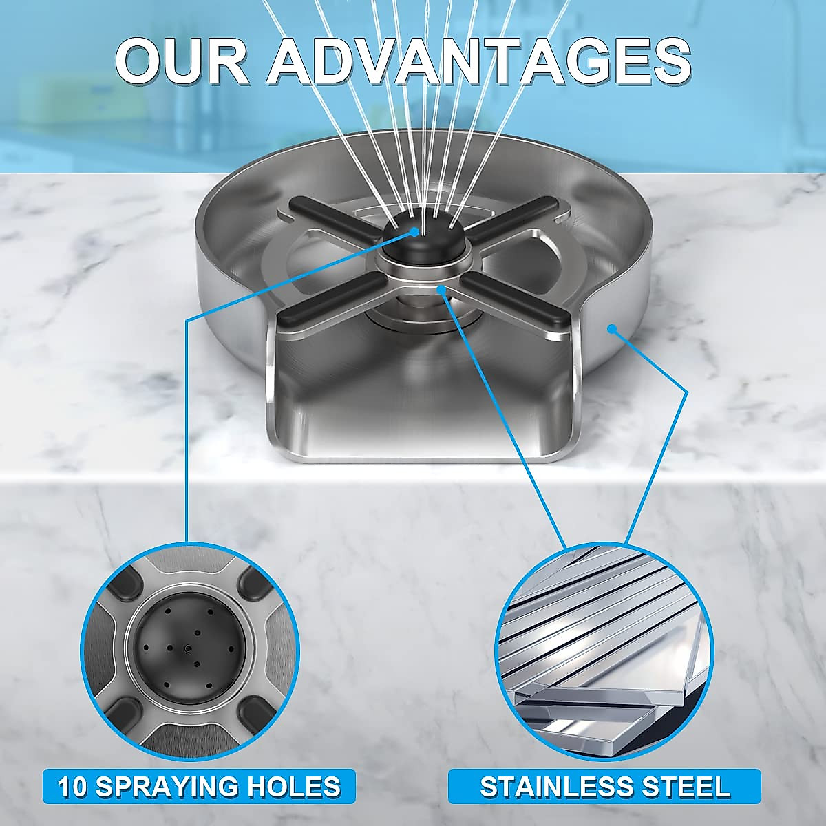 Feenice Glass Rinser for Kitchen Sink, Faucet Glass Rinsing Device, Bottle Washer, Cup Cleaner, Cup Rinser, Kitchen Sink Accessories, Kitchen Sink Automatic Flushing Device (Silver)