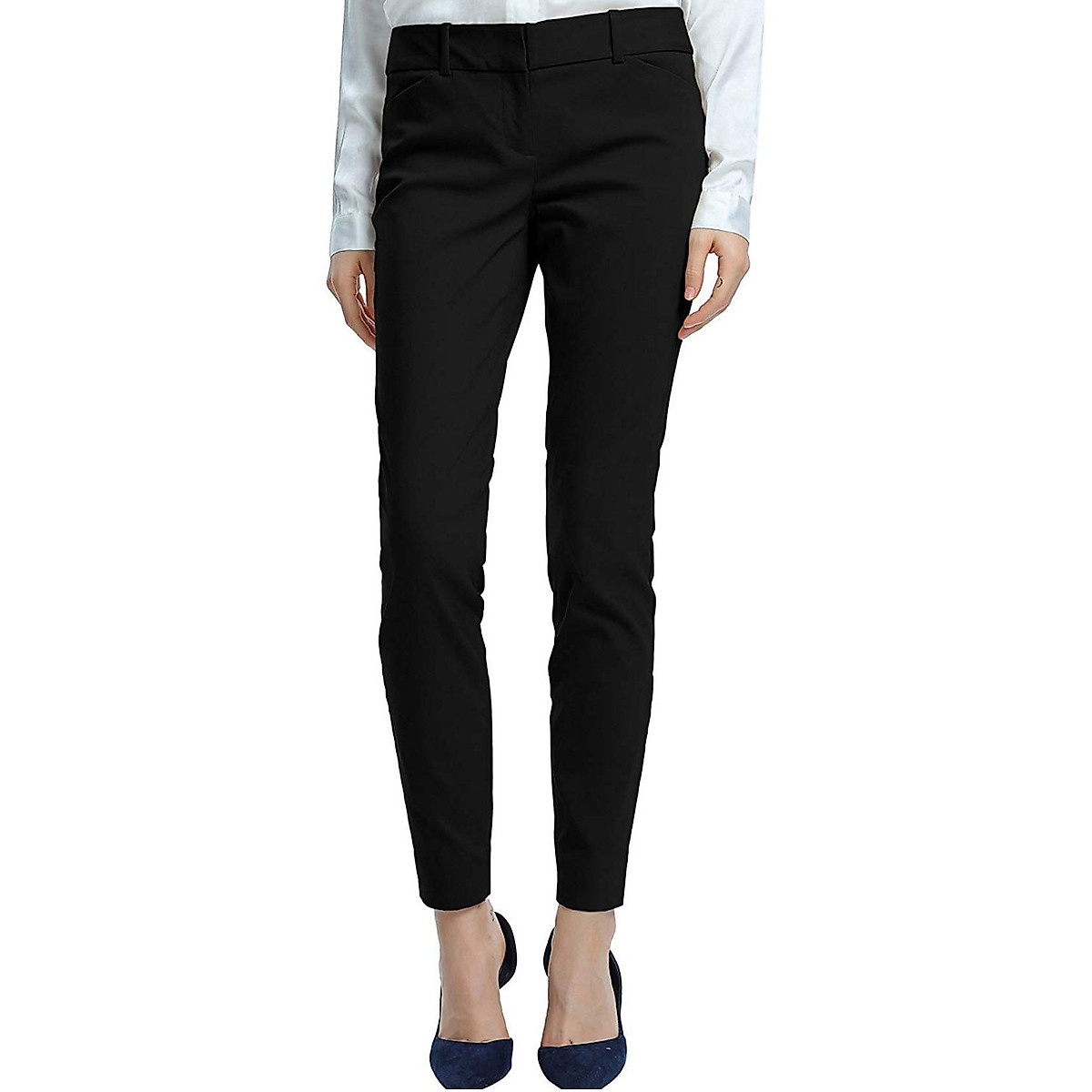 SATINATO Women's Straight Pants Stretch Slim Skinny Solid Trousers Casual Business Office Black