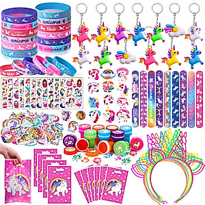 Winrayk 146Pcs Unicorn Party Favors Birthday Supplies Girls Bags Headband Bracelet Stamper Keychain Slap Bracelet Tattoo Sticker Ring, Goodie Bag Stuffers Unicorn Pinata Filler Unicorn Party Supplies