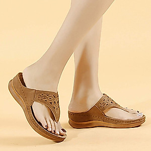 justHIGH Wedge Flip Flops for Women, Hollow Out Breathable Platform Sandals, Women Summer Wedge Sandals with Comfort Insole