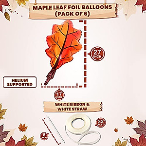 KatchOn, Large Fall Leaf Balloons - 27 Inch, Pack of 6 | Fall Balloons for Thanksgiving Decorations | Fall Festival Balloons for Fall Decorations Indoor | Fall Balloon Decorations, Fall Mylar Balloons