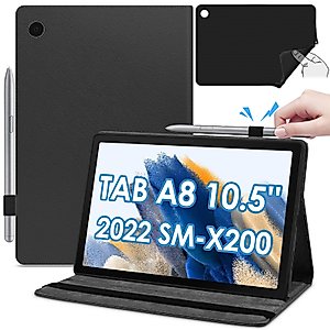 DETUOSI Leather Case for Samsung Galaxy Tab A8 10.5" 2022 (SM-X200/X205/X207) with S Pen Holder & Soft Silicone Back,Auto Sleep/Wake Elastic Closure 2-Angles Viewing Folio Protective Smart Book Cover