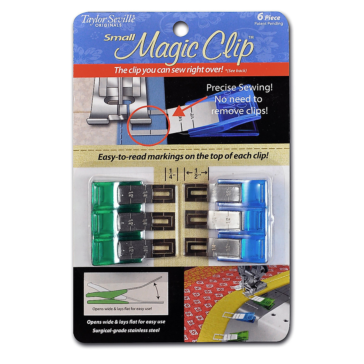 Taylor Seville Originals Small Magic Clip Sewing and Quilting Clips 6 Piece Set - Quilting Supplies and Notions - Sewing Accessories and Supplies