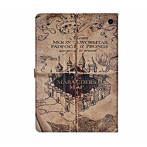 Case for Amazon Kindle Fire HD 8 & 8 Plus Tablet (12th/10th Generation, 2022/2020 Release), PU Leather Folding Stand Shell Shockproof Soft TPU Cover, Marauder's Map Vintage