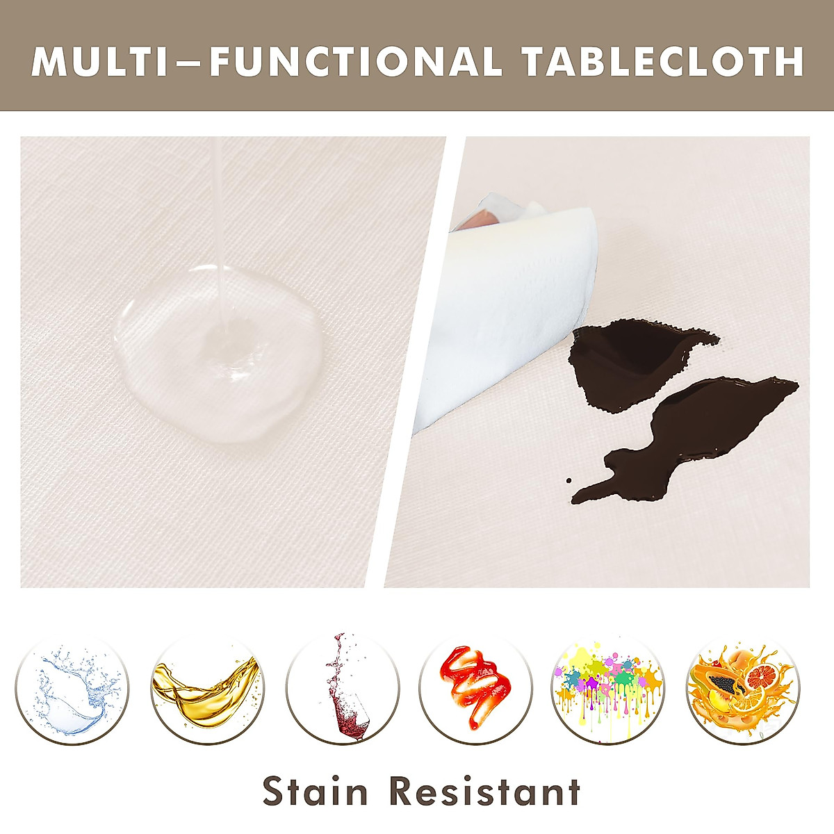 Nasitos 2 Pack Vinyl Tablecloth Rectangle 60x120 Inch-Beige Tablecloth Wrinkle Resistant Waterproof Oil-Proof Flannel Backed Tablecloth, Wipeable Plastic Table Cover for Dinner, Kitchen, Outdoor