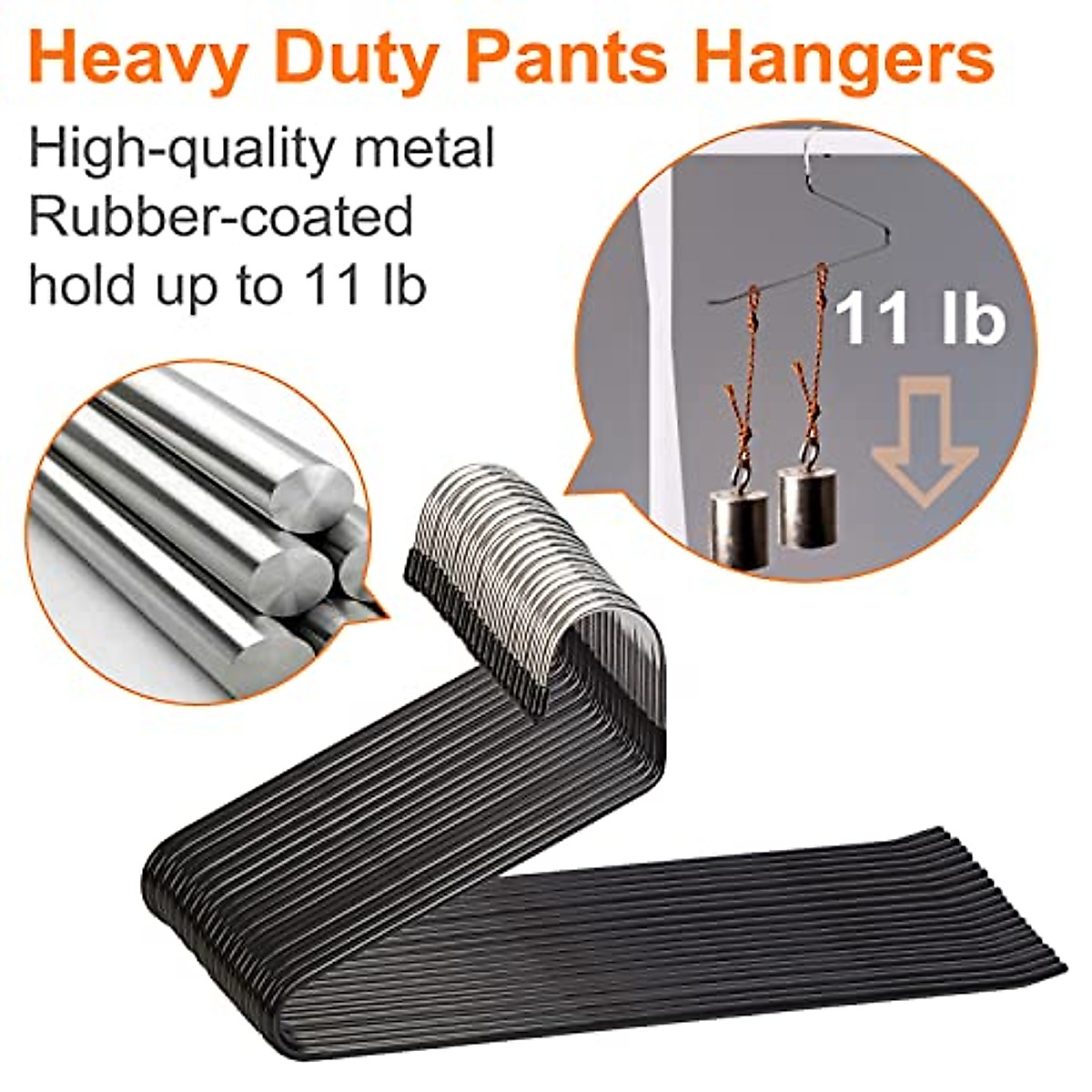 ELONG HOME Slack Pants Hangers, 30 Pack Open Ended Design Durable Anti-Rust Chrome Metal Hangers, Hangers Non Slip Rubber Coating, Slim & Space Saving Jeans Hanger for Easy-Slide Pants