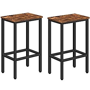 ALLOSWELL Bar Stools, Set of 2 Bar Chairs, Kitchen Breakfast Bar Stools with Footrest, 25.8" Dining Stools, Rectangular Industrial Bar Chairs, for Dining Room, Kitchen,Rustic Brown BAHR0101