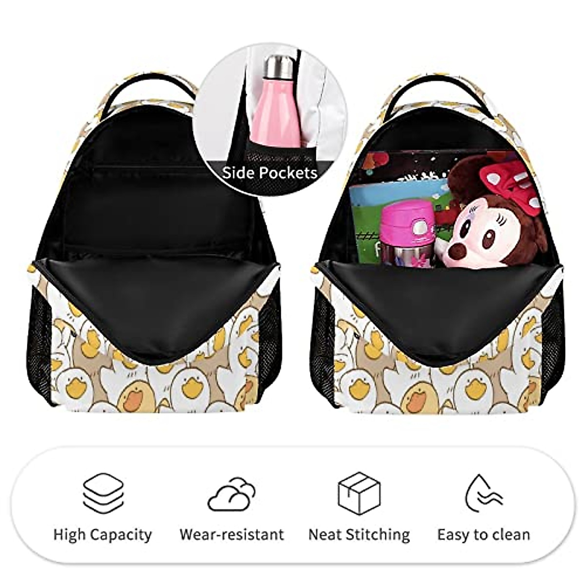 MINBHEBYUD Cute Cartoon Duck Prints Backpack, Lightweight Backpack Casual Daypack, Bookbag for Men Women