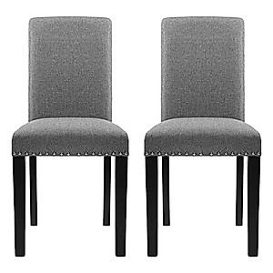 NOBPEINT Fabric Dining Chairs Upholstered Kitchen Chairs with Solid Wood Legs, Set of 2 (Gray)