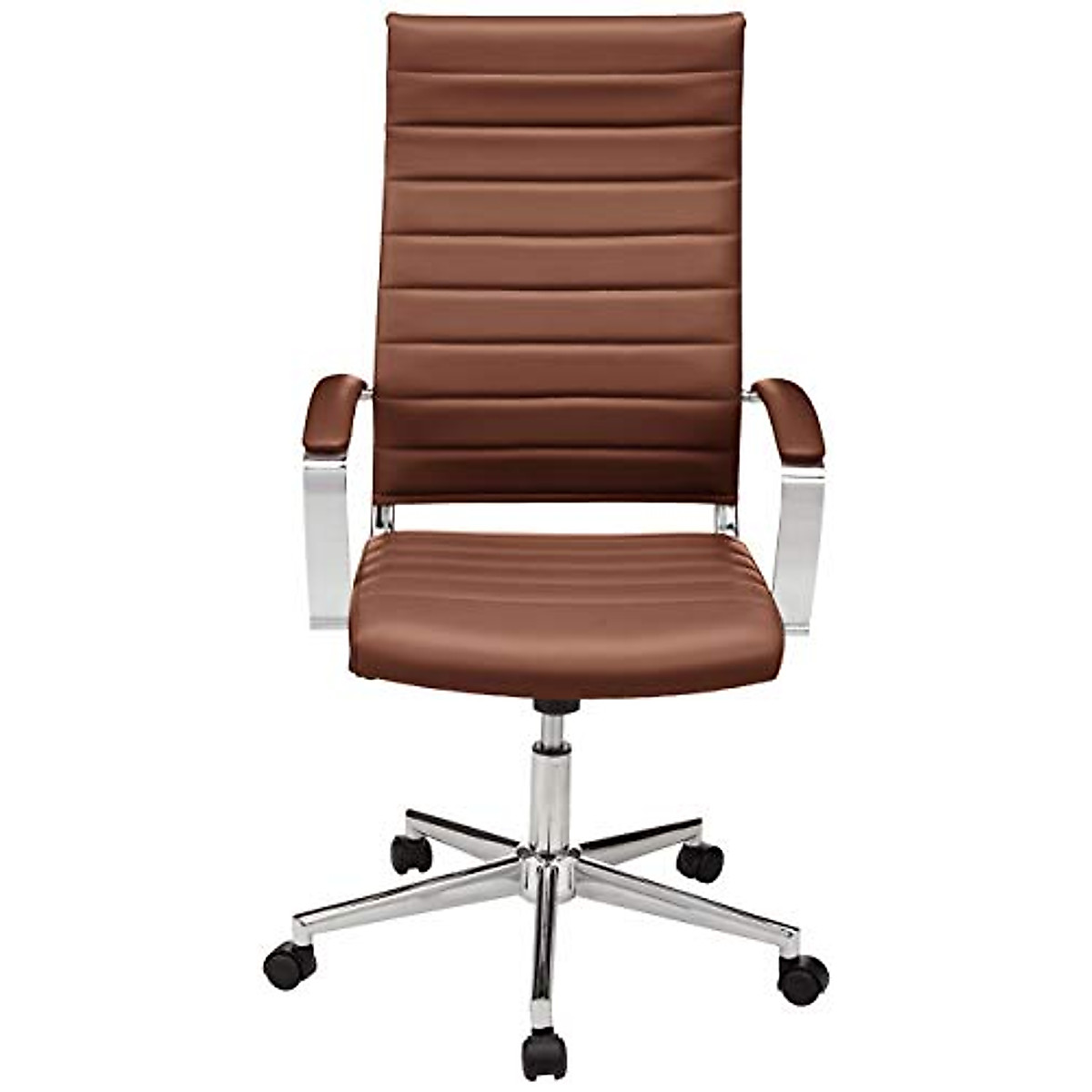 Amazon Basics High-Back Executive Swivel Office Desk Chair with Ribbed Puresoft Upholstery - Brick Red, Lumbar Support, Modern Style