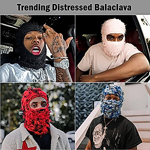 Distressed Balaclava Ski Mask Full Face Knitted Fuzzy Balaclava Yeat Shiesty Distress Mask for Men Women Camo