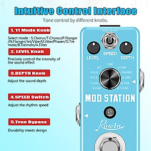 Rowin Mod Station 11 in 1 Digital Modulation Guitar Effects Pedal