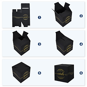 QIKSION Black Card Box with Gold Foil Design, Gift Cards Receiving Box for Birthdays Party, Bridal & Baby Showers, Wedding Receptions, Graduations, Retirements, Anniversaries