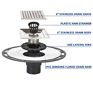 4-Inch Square Shower Drain with Bonding Flange - Durable Stainless Steel Shower Drain Flange Kit for Quick Drainage, Easy Installation, Ideal for Bathroom & Wet Area Renovations