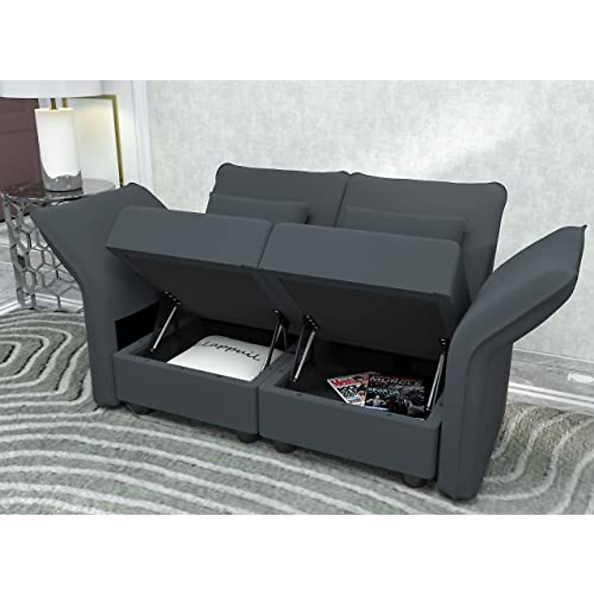 LLappuil Velvet Modular Sectional Loveseat Sofa with Storage, 63" Love Seat 2 Seater Couch Perfect for RV and Small Apartment Grey