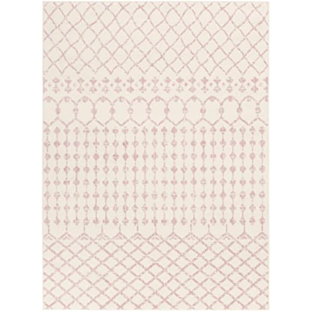 Hauteloom Glentana Moroccan Farmhouse Traditional Trellis Living Room Bedroom Area Rug - Bohemian Aztec Tribal Carpet - Light Pink, Beige, Cream, Blush - 5'3" x 7'3" (5x7)