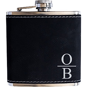 Personalized Flask For Wedding Gift. Customized Flask Gift Set. Engraved Leatherette Flask With Optional Gift Box For Groomsmen Gifts. Engraved Flask (Black & Silver)