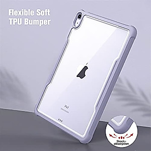 Fintie Hybrid Back Case for iPad Air 5th Generation (2022) / iPad Air 4th Gen (2020) 10.9 Inch - Slim Lightweight Clear Transparent Back Cover with Shockproof Soft TPU Bumper, Lilac Purple