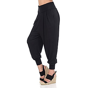 iconic luxe Women's Banded Waist Harem Yoga Lounge Casual Loose Jogger Pants with Pockets Medium Black