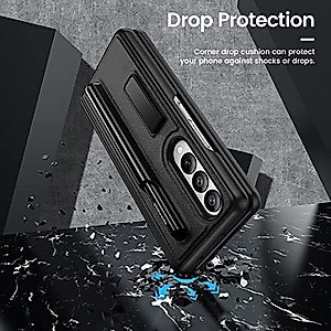 VEGO for Galaxy Z Fold 4 Case with S Pen Holder, Metal Kickstand Case with [Hinge Protection & Screen Protector], PU Leather Protective Case for Samsung Z Fold 4 5G 2022 New Released - Midnight Black