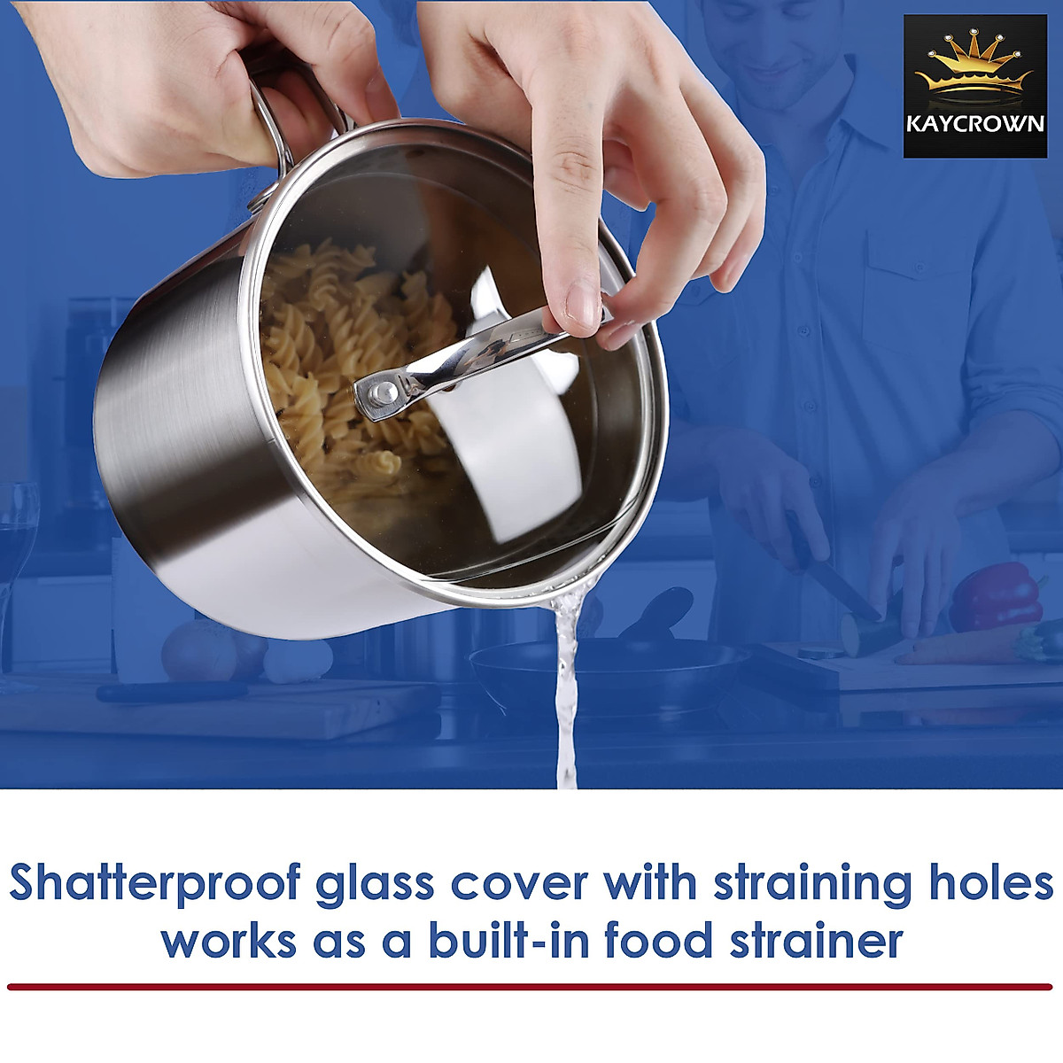 Stainless Steel Saucepan with Glass Lid, Multipurpose 1.5 Quart Sauce pan Sauce Pot with Straining Cover & Pour Spouts for Boiling Milk, Sauce, Gravies, Pasta, Noodles