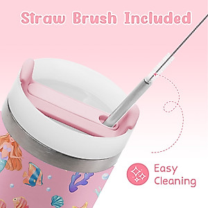 Mermaid Gifts for Girls, Little Mermaid Tumbler with Handle and Straw for Kids 14 oz, Mermaid Gifts for Ocean Lover, Insulated Stainless Steel Mermaid Cup, Mermaid Birthday Gifts for Toddlers Girls