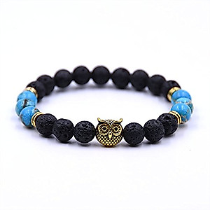 JOYA GIFT Chakra Lava Stone Owl Beads Bracelets Mens Womens Friendship Bracelets Set