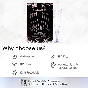 PlasticStrong Stemmed Champagne Flutes Shatterproof, Unbreakable, Reusable Plastic Champagne Flute for any occasion Set of 30 Silver Glitter wine glasses