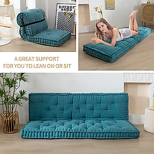 MAXYOYO Daybed Futon Mattress Window Seat Cushion, Cot Size Single Futon Mattress, Portable Roll Up Camping Mattress Long Cushion Sleeping Pad for Couch Travel Car, Turquoise, 75" x 30"