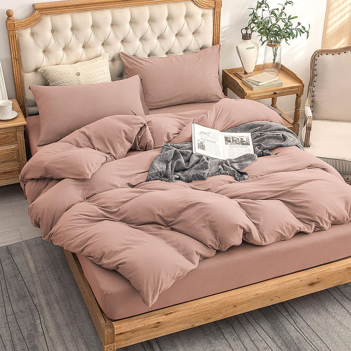 PURE ERA Jersey Knit Duvet Cover Set 100% T-Shirt Cotton Super Soft Comfy 3pc Bedding Set with Zipper Closure (New Petal Pink, King)