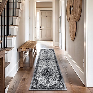 Rugshop Traditional Medallion High Traffic Living Room,Bedroom,Kitchen, Home Office Runner Rug 2' x 7' Gray