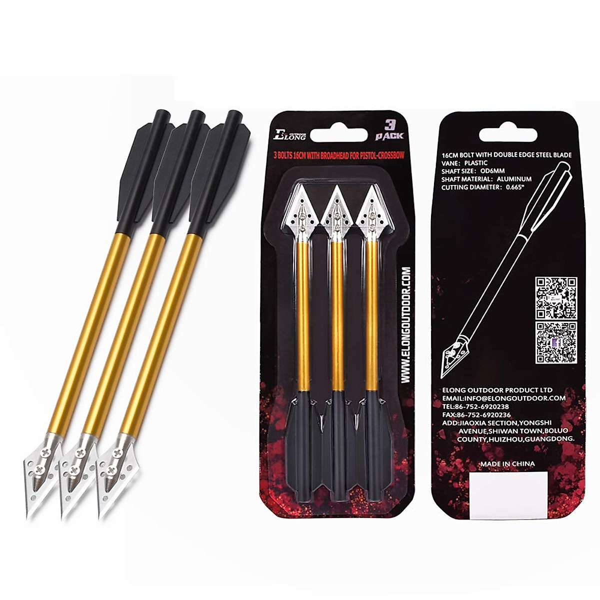Bow and arrow college Mini Crossbow Bolts Miniature Crossbows Arrows Gold Aluminum Body with Screw Tip Broadhead(Pack of 3)