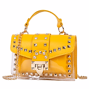 Qiayime Womens Fashion Purses and Handbags Shoulder Bag Ladies Rivet PVC Jelly Purse Designer Satchel Messenger Tote Bag (yellow)