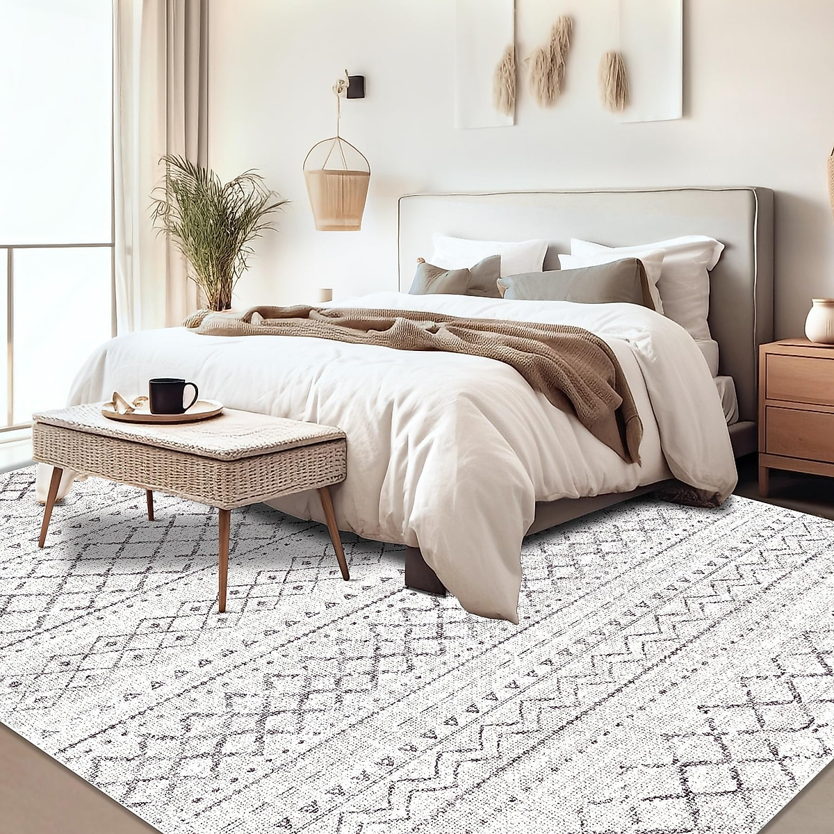 Area Rug Living Room Rugs 8x10 - Large Soft Boho Geometric Rugs, Non-Slip Foldable Washable Rugs Non Shedding Morden Indoor Floor Carpet for Bedroom Office Dining Room (Dark Grey,8' x 10')